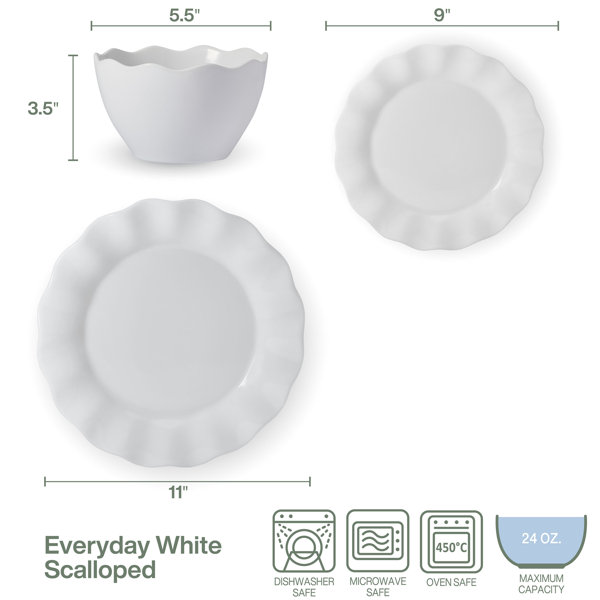 Fitz and Floyd Everyday White Scallop 12-Pc Dinnerware Set, Service For 4 | Birch Lane